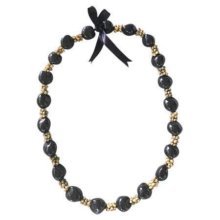 Kukui Nut Lei / Green Shells alternating - Pacific Leis